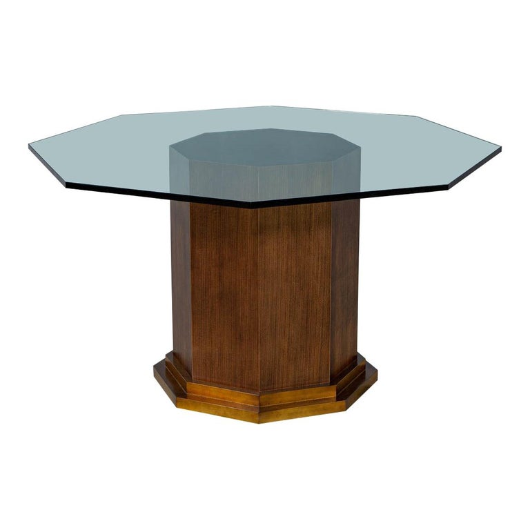 Custom Octagon Glass Top Walnut Table by Carrocel at 1stDibs