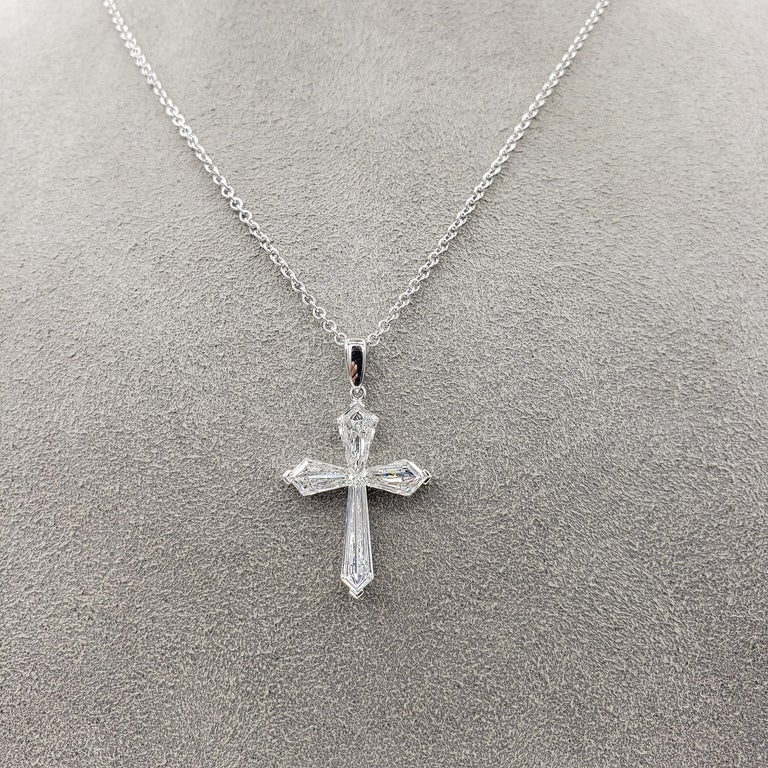 Custom Order: Emerald Cut Diamond Cross Pendant Necklace For Sale at ...