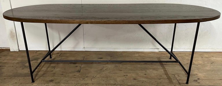 Custom Oval White Oak Top with Iron Base Dining Table For Sale at 1stDibs