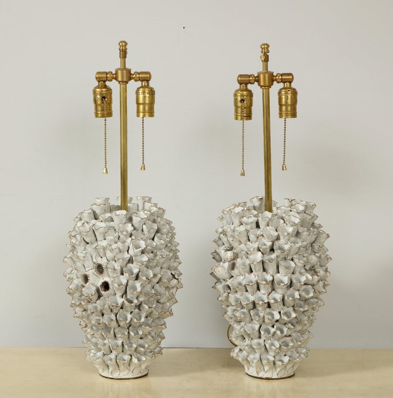 Custom Pair of Barnacle Ceramic Lamps For Sale at 1stDibs