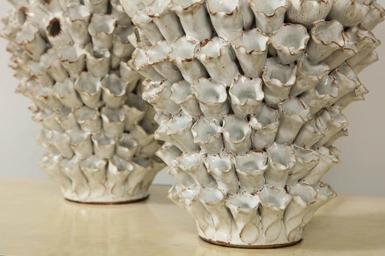 Custom Pair of Barnacle Ceramic Lamps For Sale at 1stDibs