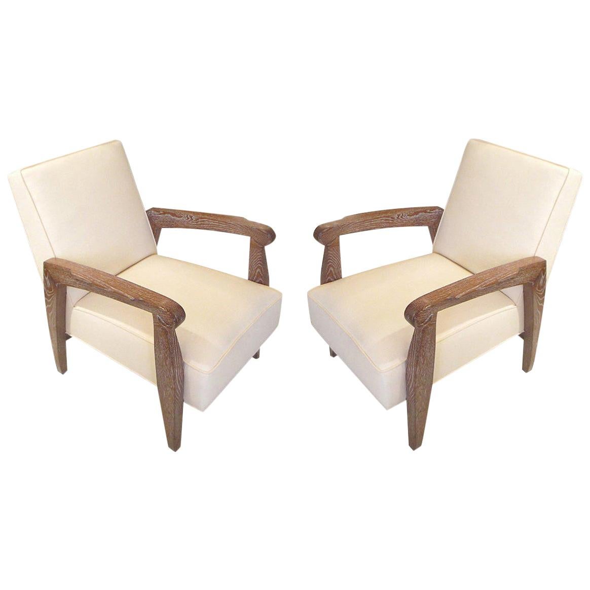 Custom Pair of Cerused Oak Lounge Chairs in the French 1940s Manner For ...