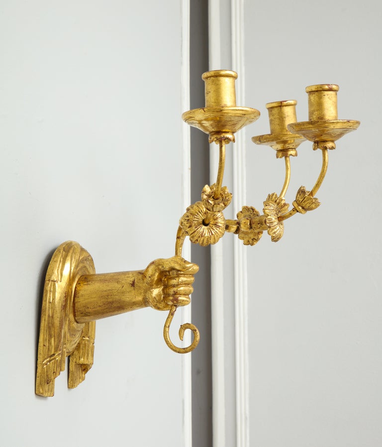 Custom Pair of Giltwood Hand Carved Sconces For Sale at 1stDibs