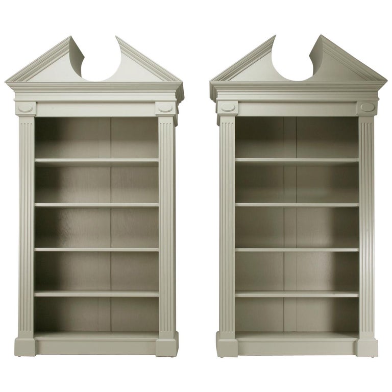 Custom Pair of Painted Bookcases with a Broken Pediment Handmade in ...