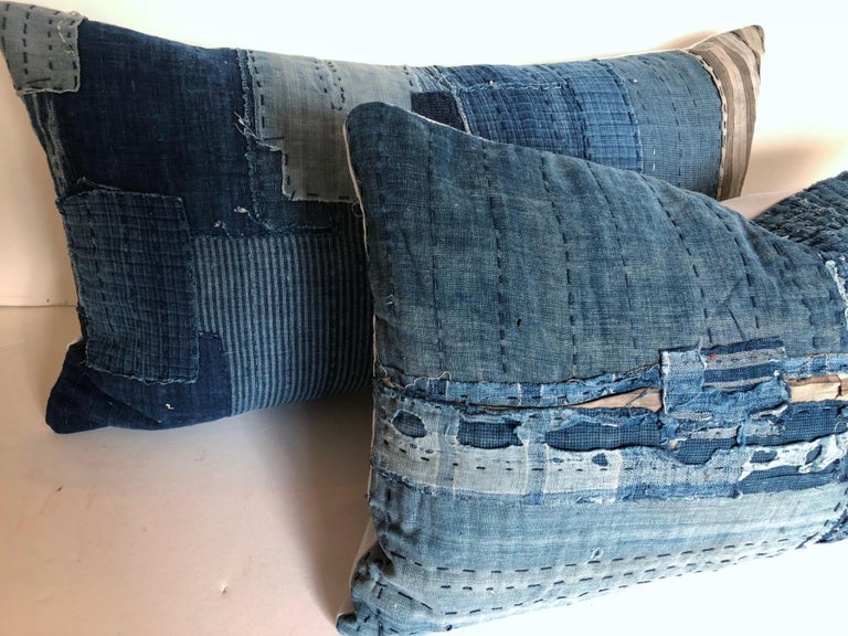Custom Pair of Pillows Cut from a Vintage Japanese Indigo Boro Textile ...
