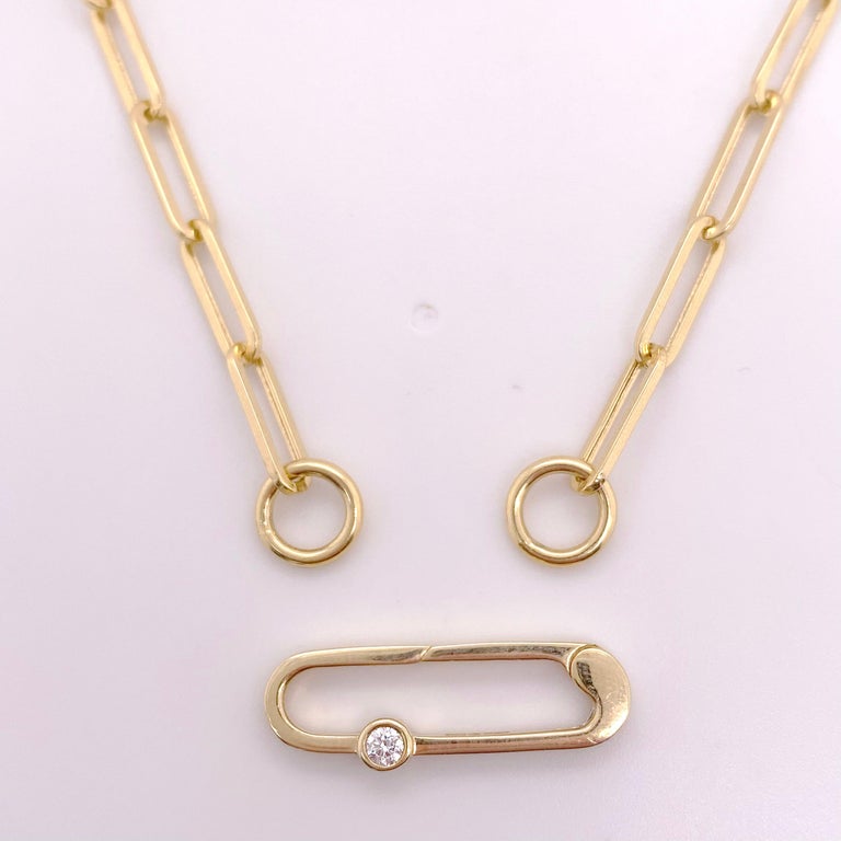 Custom Paperclip Chain with Diamond Safety Pin Oval Pendant, Yellow ...