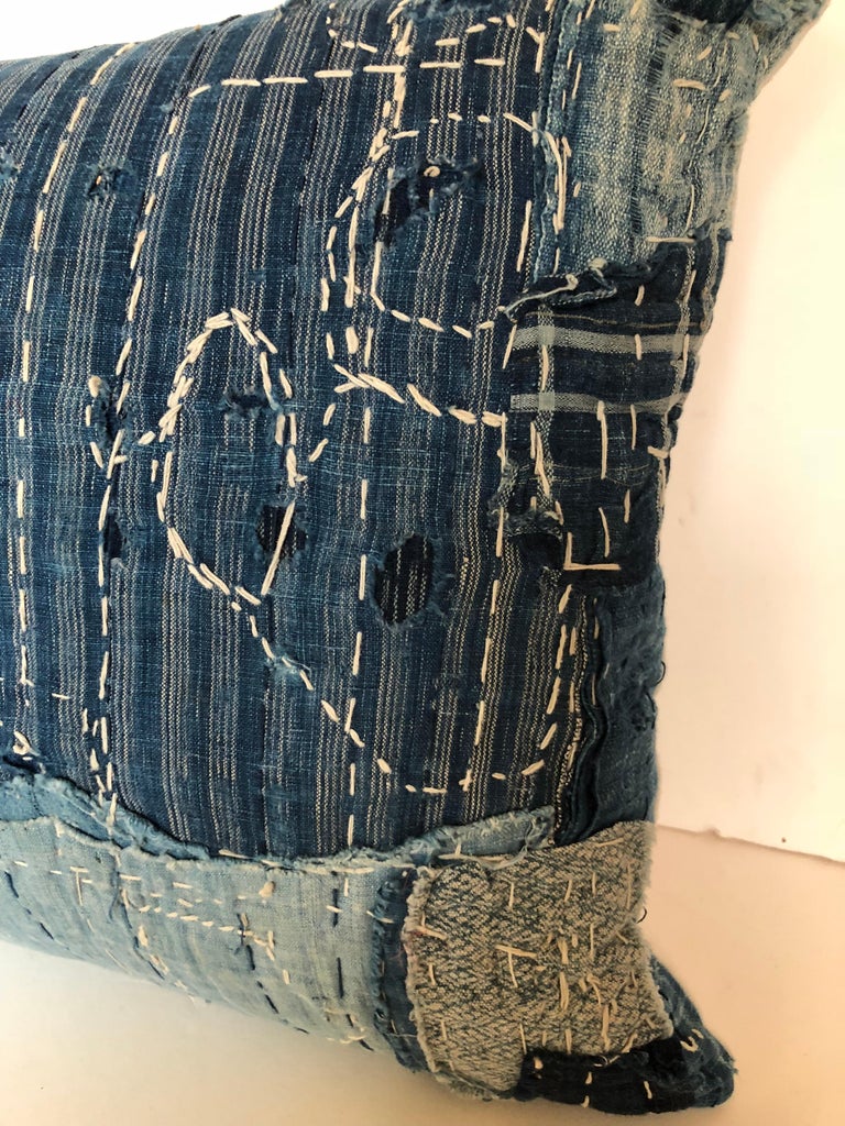 Custom Pillow Cut from an Antique Japanese Cotton Indigo Boro Textile ...