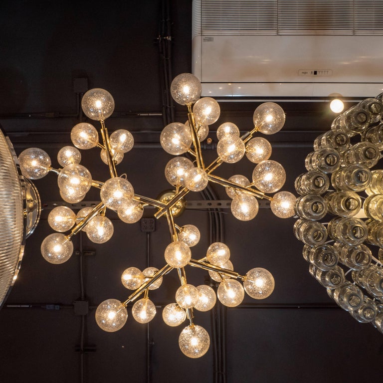 Custom Polished Brass and Murano Glass Molecular 'Snowflake' Chandelier ...