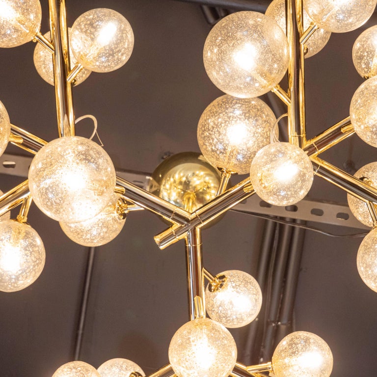 Custom Polished Brass and Murano Glass Molecular 'Snowflake' Chandelier ...