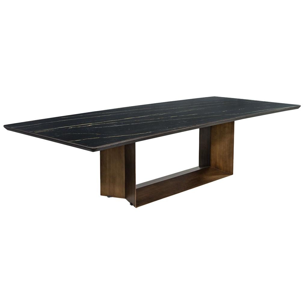 Custom Porcelain Modern Dining Table with Brass Finished Base by ...