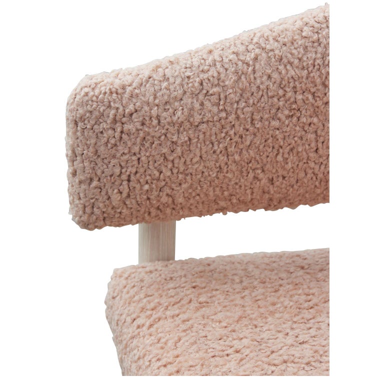 Custom Postmodern Angular Pink Shearling Style White Oak Loveseat ...