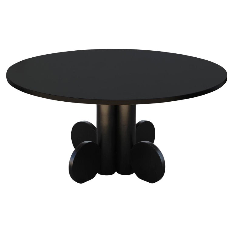 Custom Post Modern Round Black Stained Oak Dining Table with Abstract ...