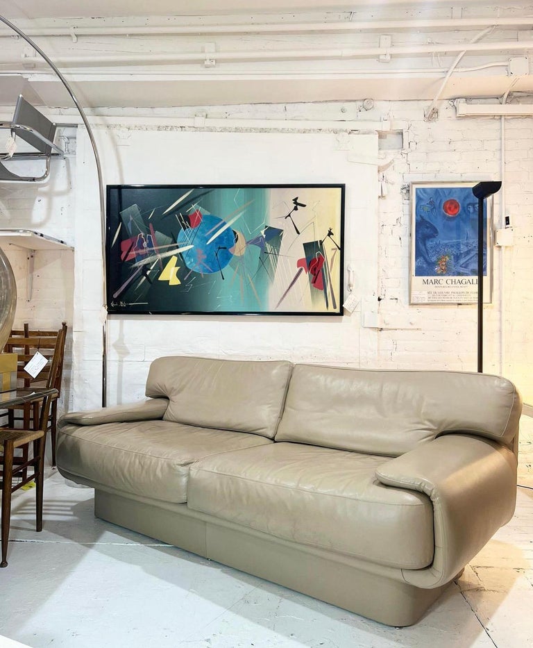 Custom Post Modern Taupe Leather Sofa For Sale at 1stDibs