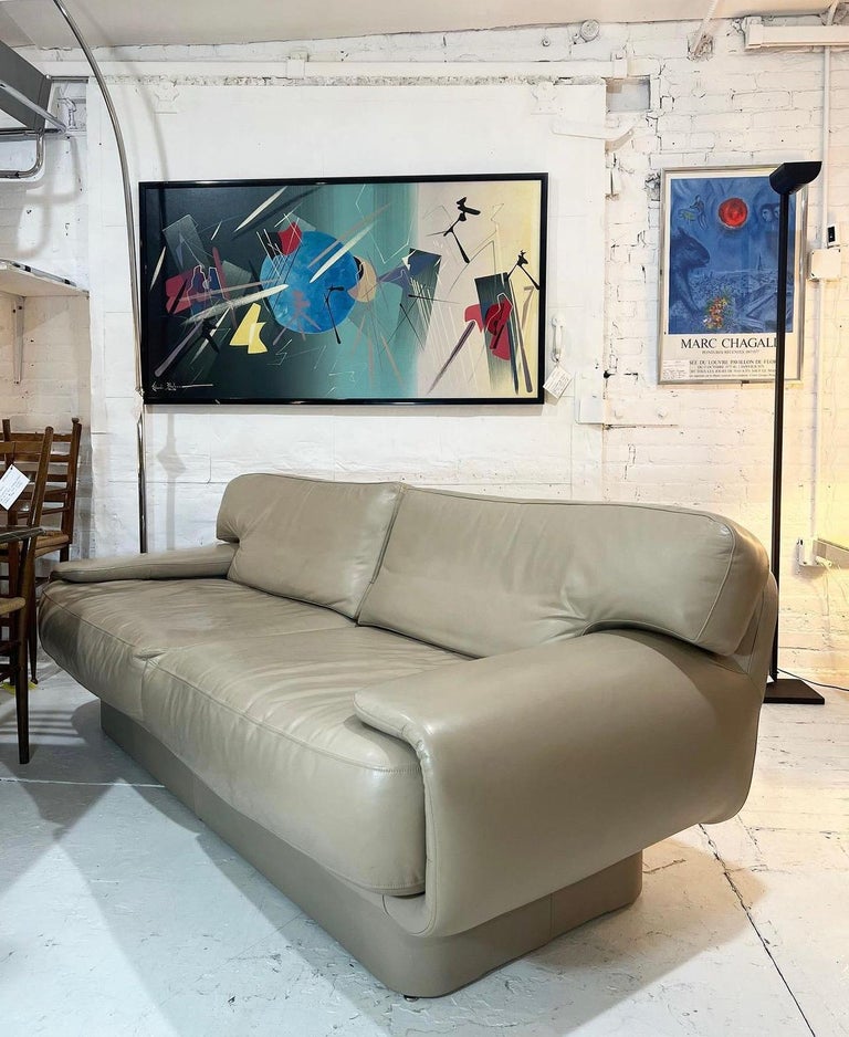 Custom Post Modern Taupe Leather Sofa For Sale at 1stDibs