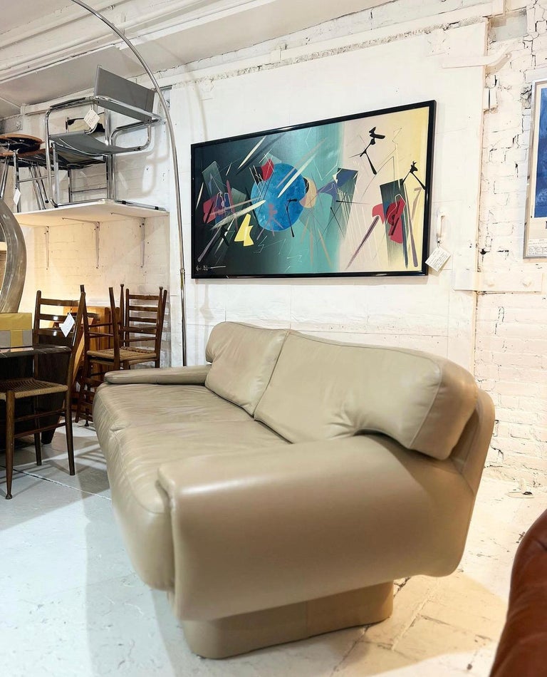 Custom Post Modern Taupe Leather Sofa For Sale at 1stDibs