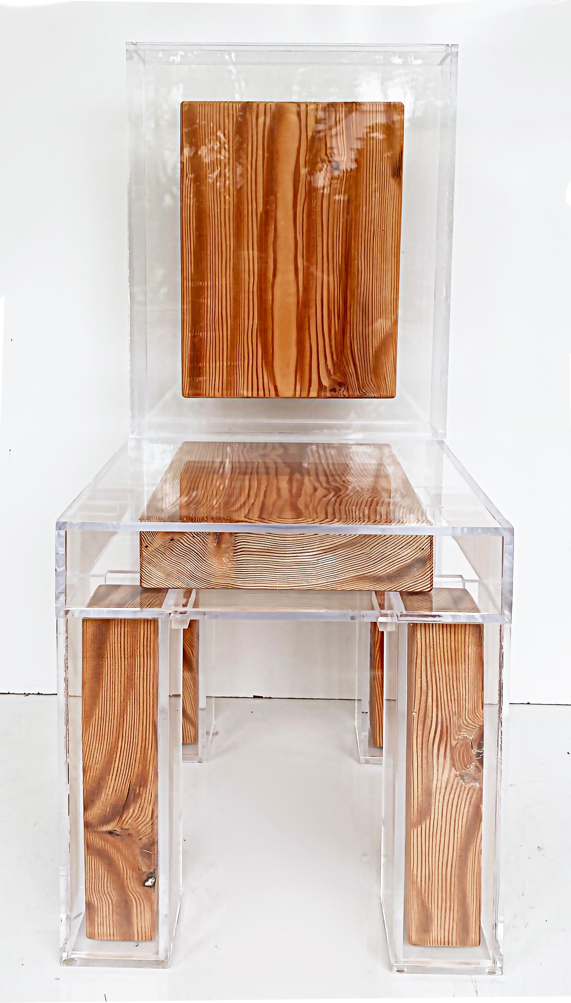Custom Prototype, Lucite and Encased Douglas Fir Wood Sculptural Chair ...