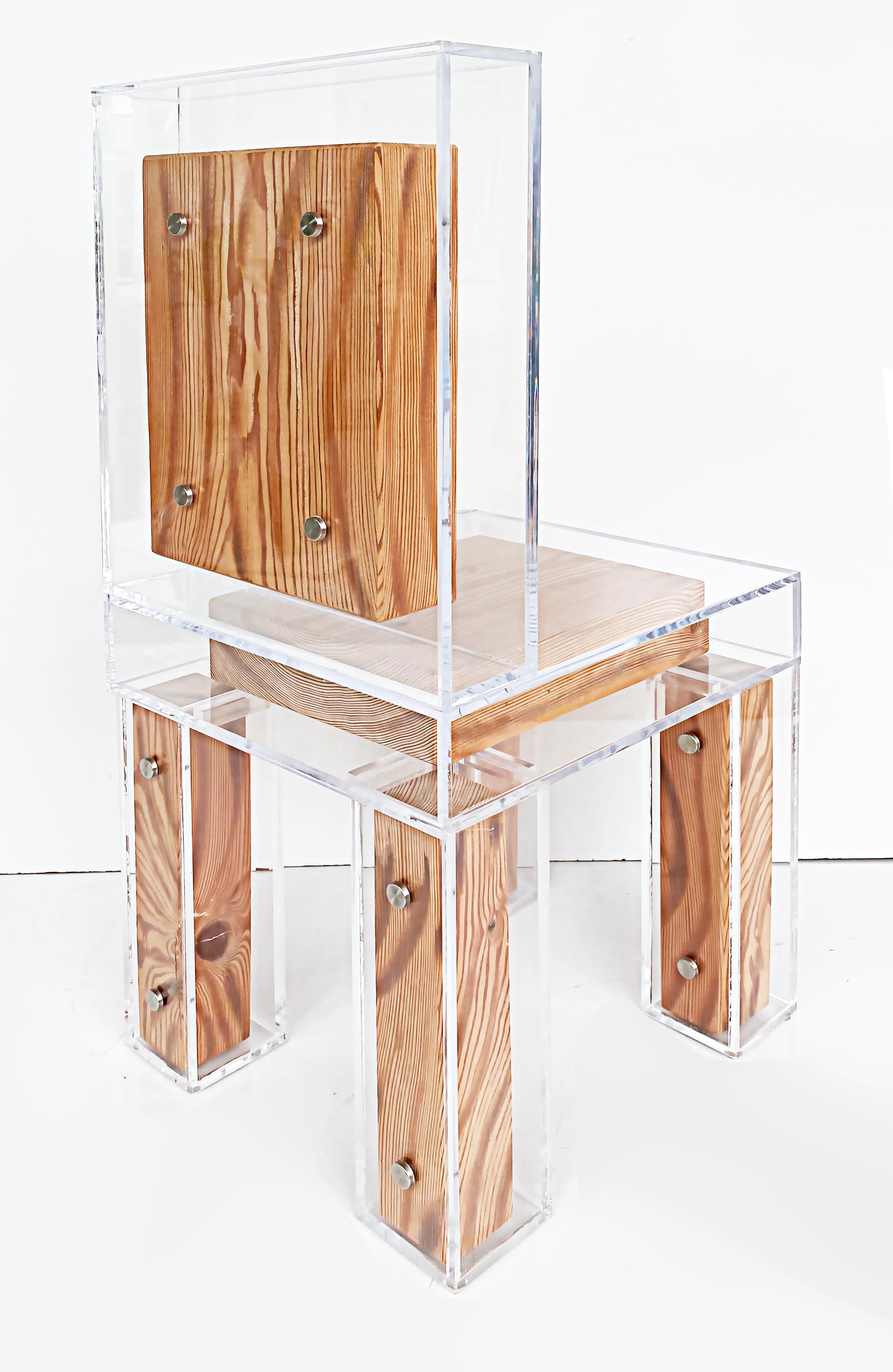 Custom Prototype, Lucite and Encased Douglas Fir Wood Sculptural Chair ...