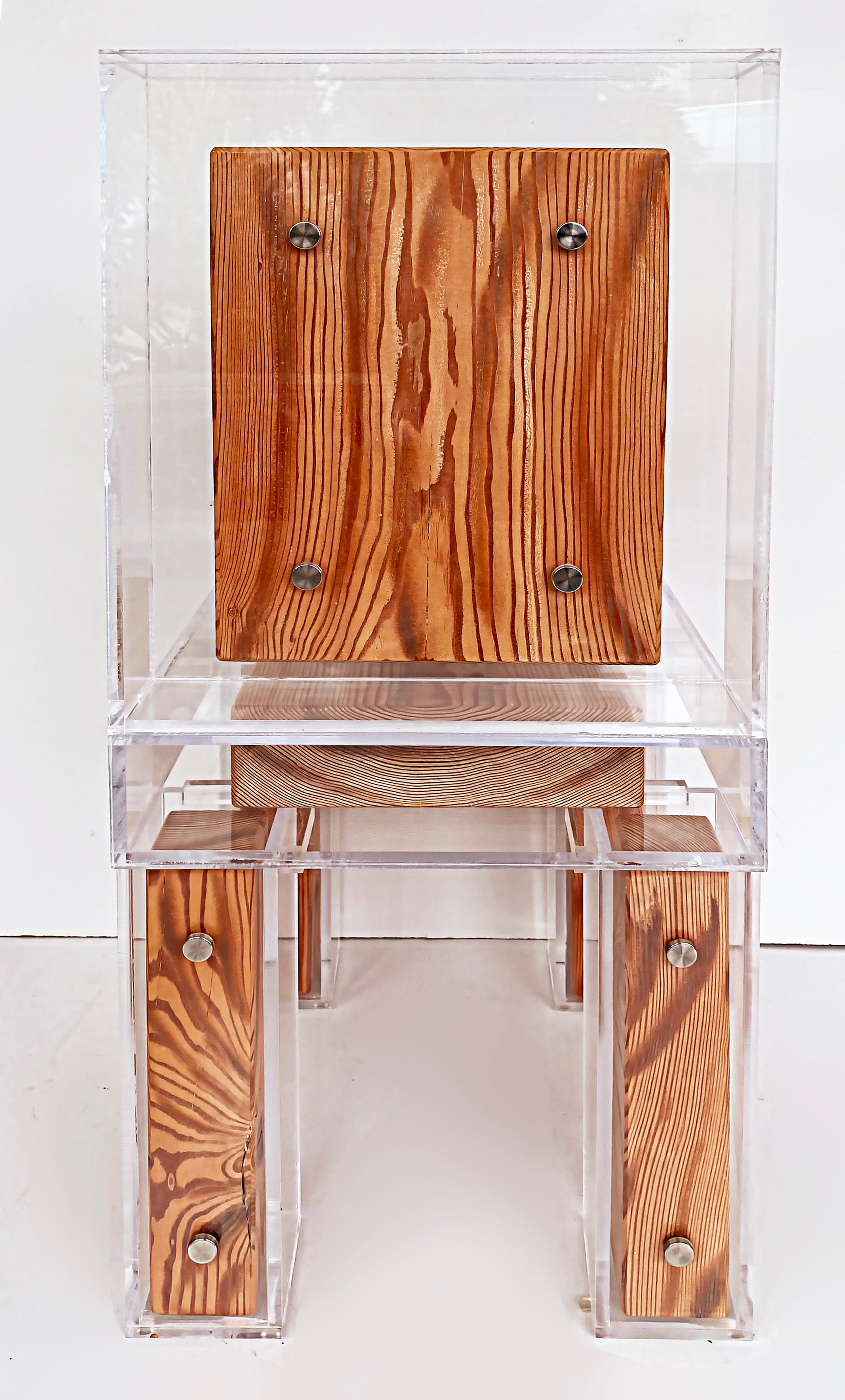 Custom Prototype, Lucite and Encased Douglas Fir Wood Sculptural Chair ...