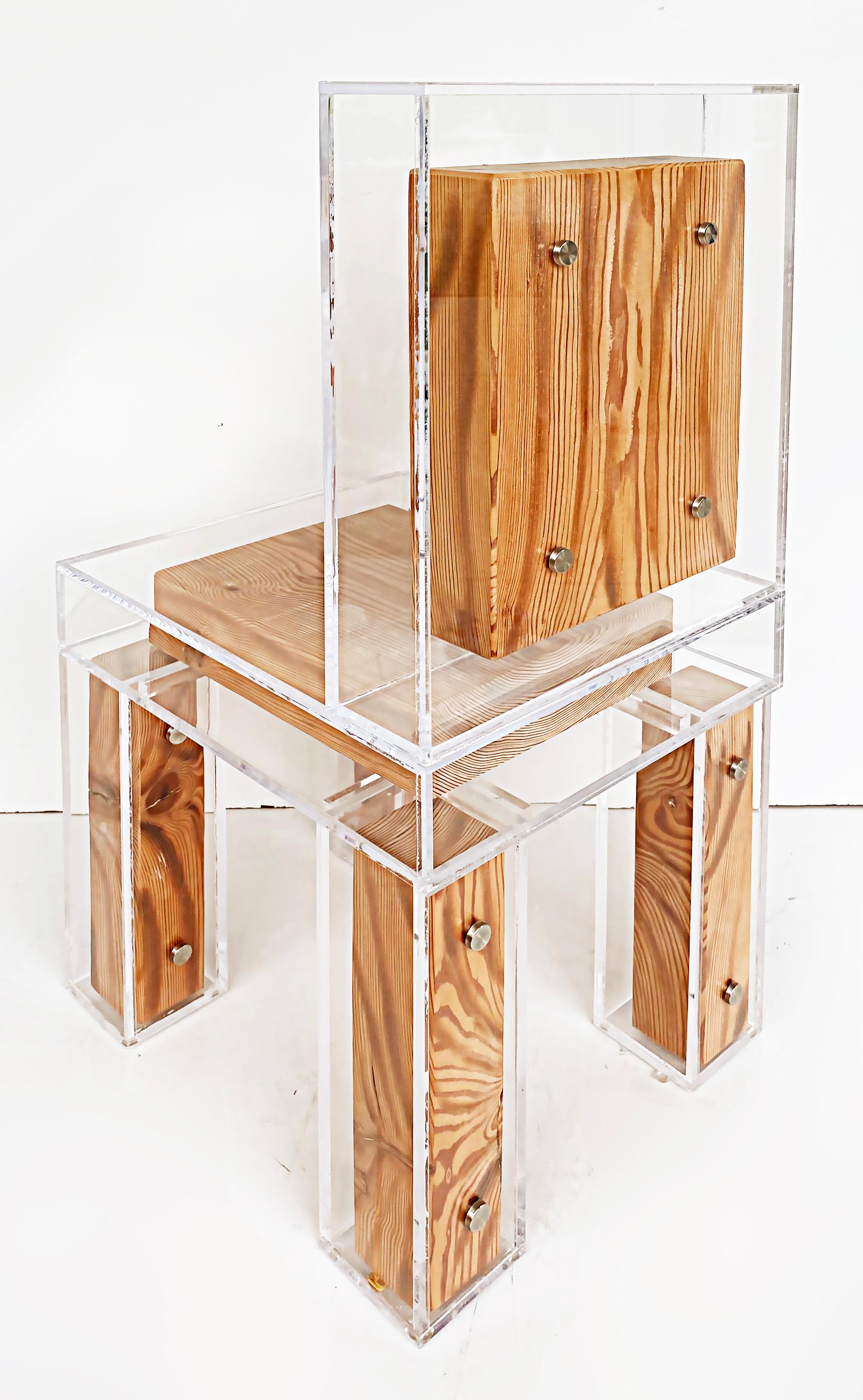 Custom Prototype, Lucite and Encased Douglas Fir Wood Sculptural Chair ...