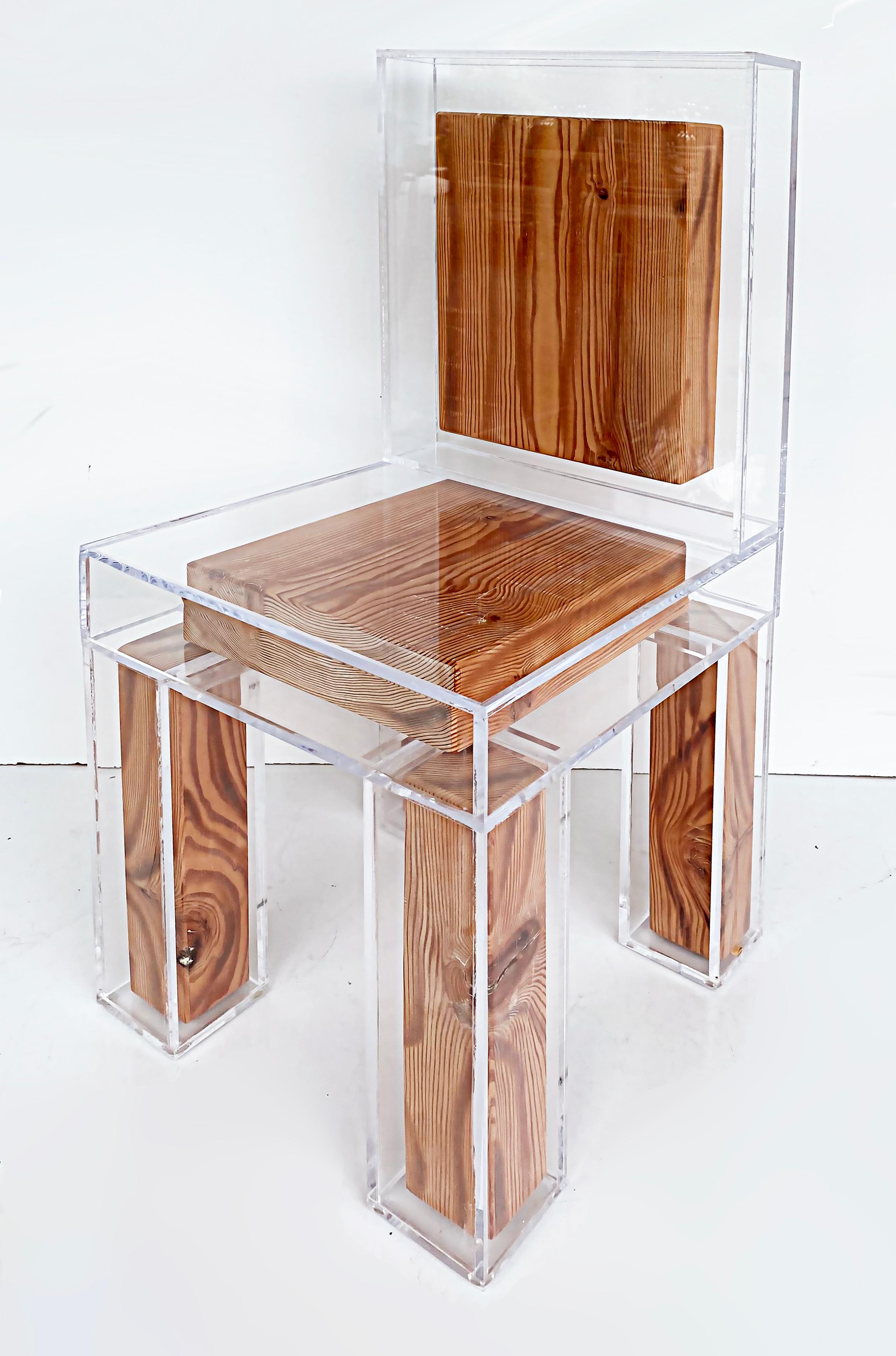Custom Prototype, Lucite and Encased Douglas Fir Wood Sculptural Chair ...