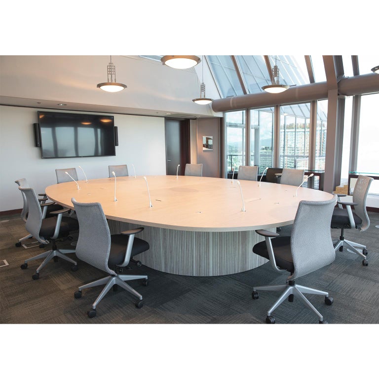 Custom "Radius" Conference Table with Solid Wood Top and Tambour Wood ...