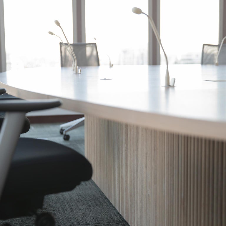 Custom "Radius" Conference Table with Solid Wood Top and Tambour Wood ...