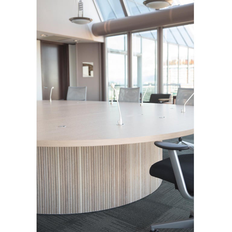 Custom "Radius" Conference Table with Solid Wood Top and Tambour Wood ...