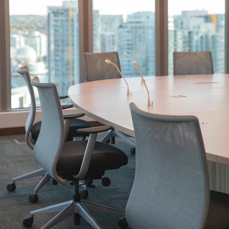 Custom "Radius" Conference Table with Solid Wood Top and Tambour Wood ...