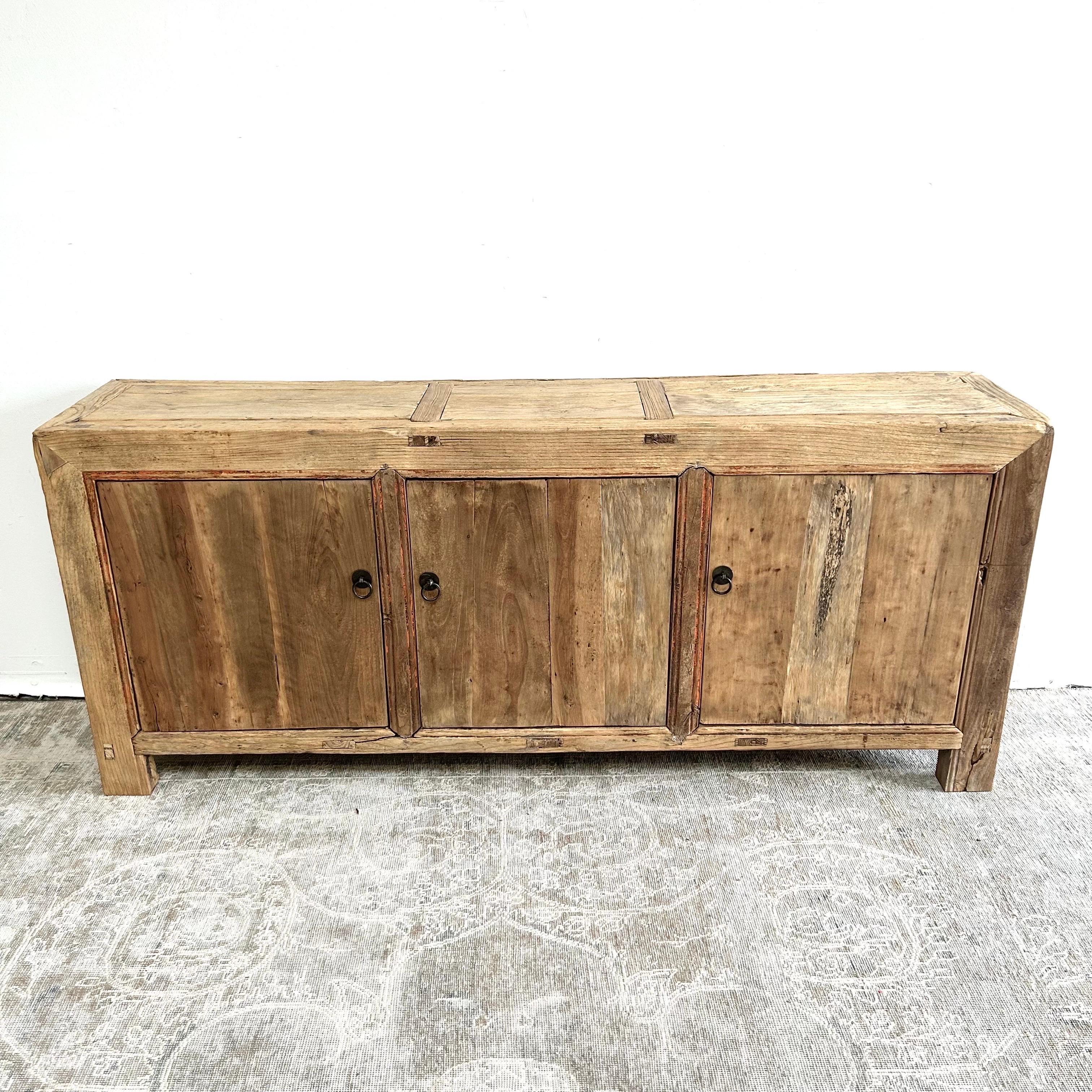 Custom Reclaimed Elm Wood 3 Door Cabinet or Console at 1stDibs