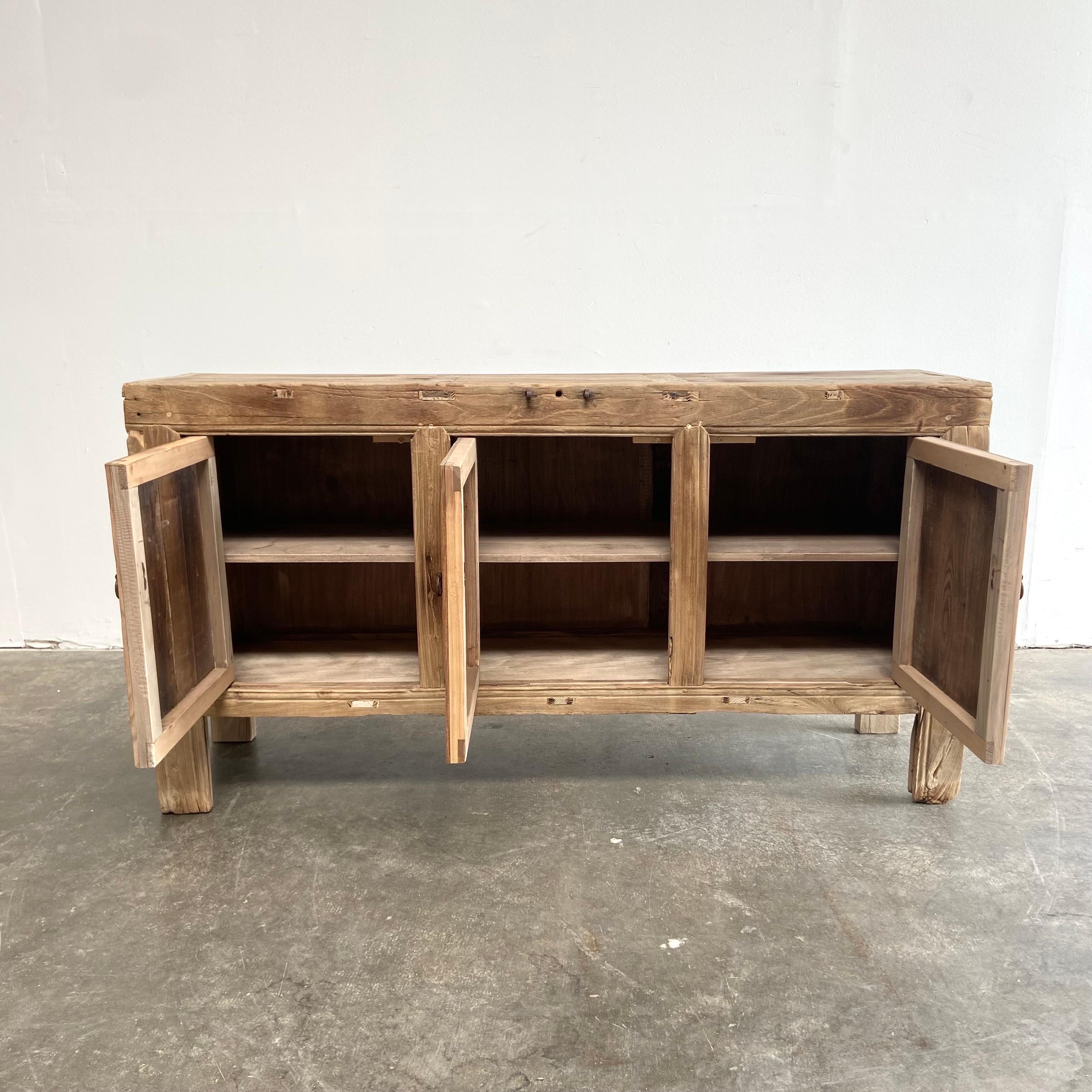 Custom Reclaimed Elm Wood 3 Door Cabinet or Console at 1stDibs