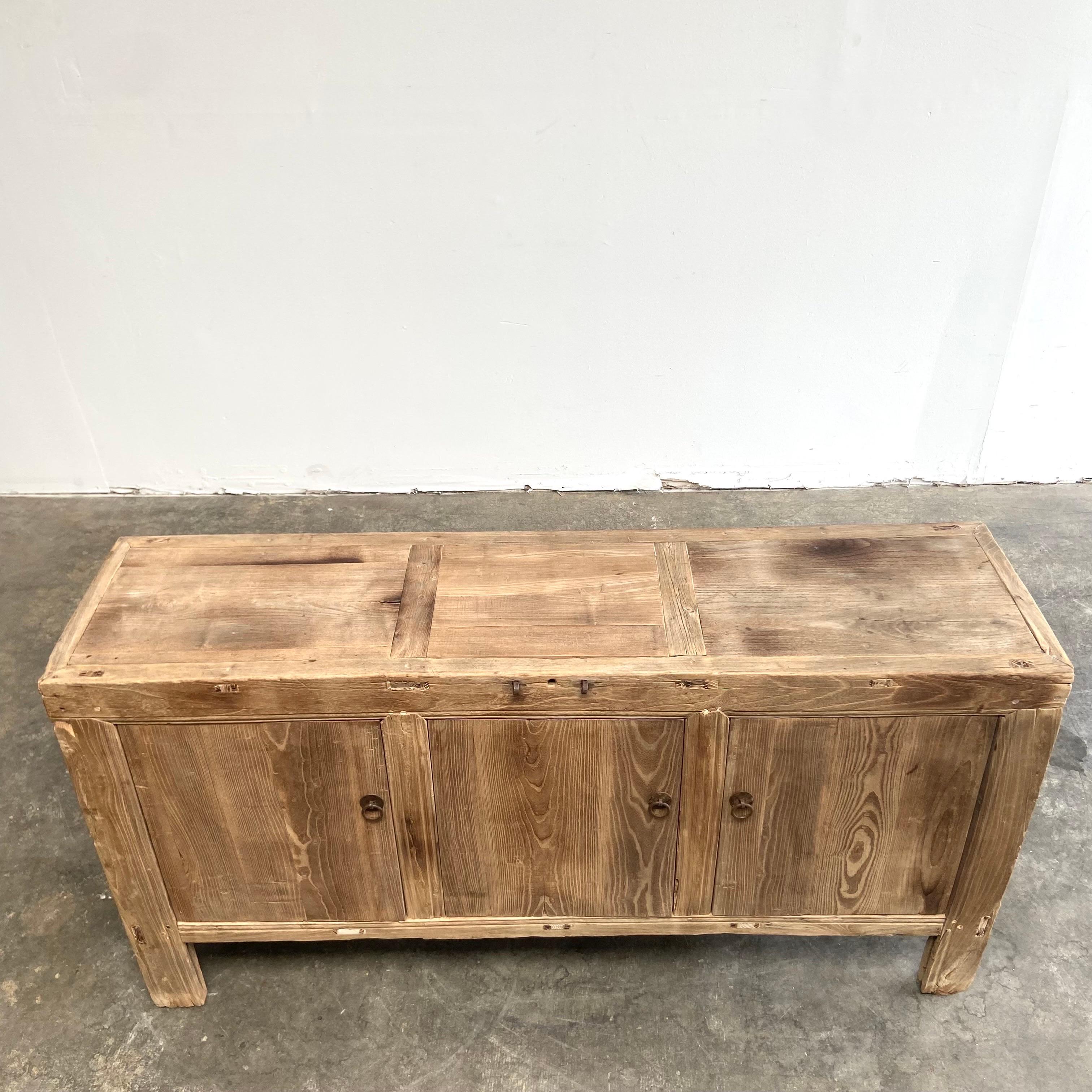 Custom Reclaimed Elm Wood 3 Door Cabinet or Console at 1stDibs
