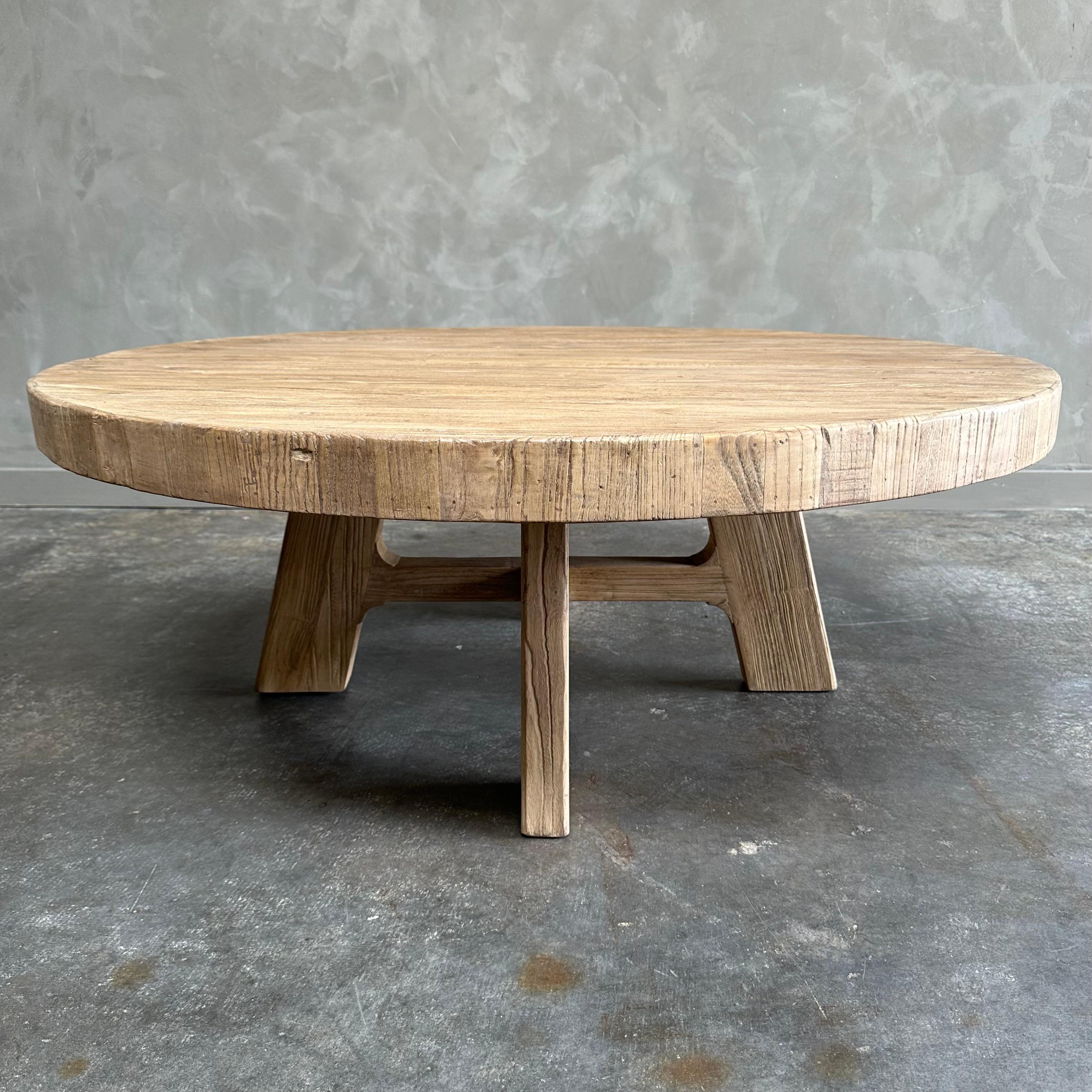 Custom Reclaimed Elm Wood Round Coffee Table For Sale at 1stDibs