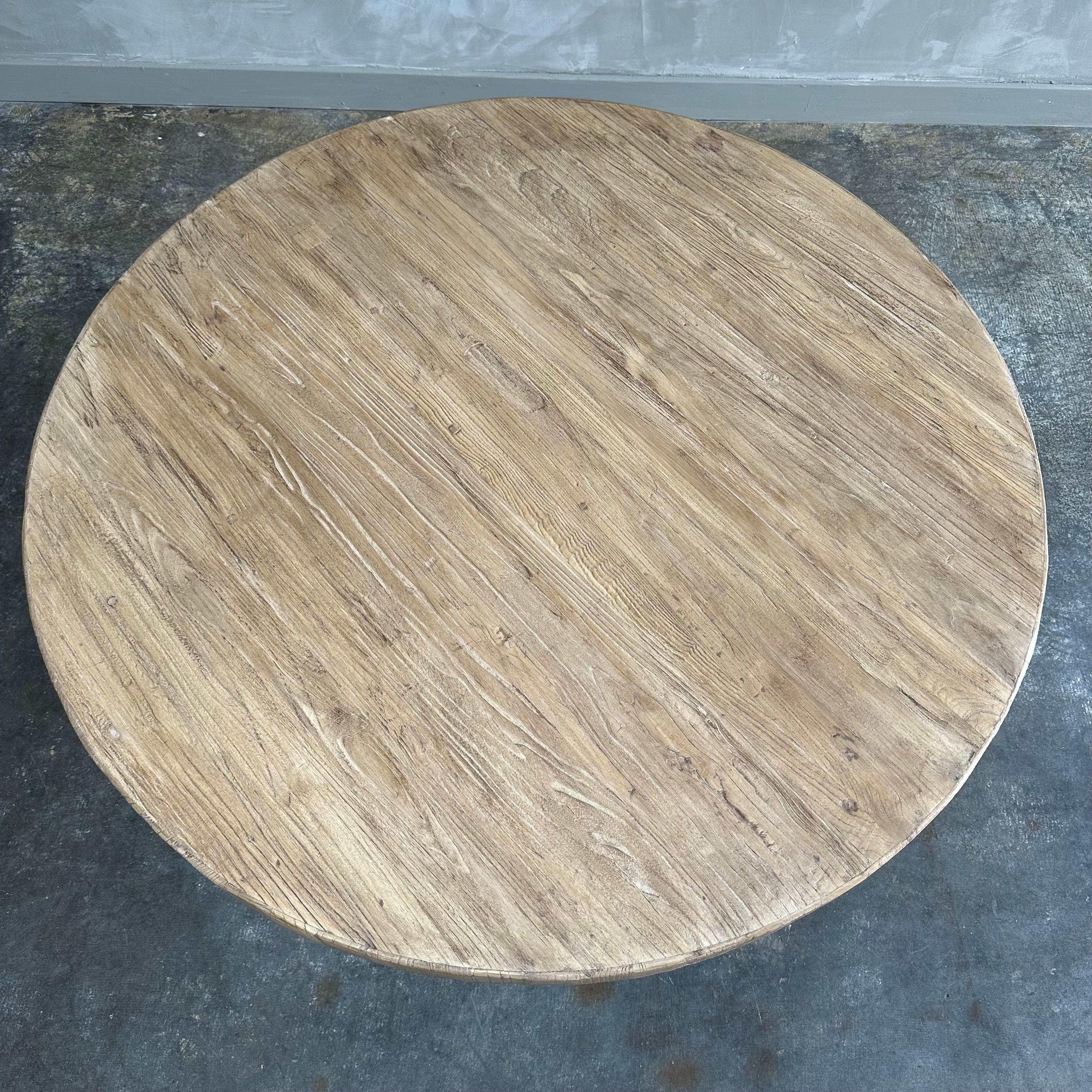 Custom Reclaimed Elm Wood Round Coffee Table For Sale at 1stDibs