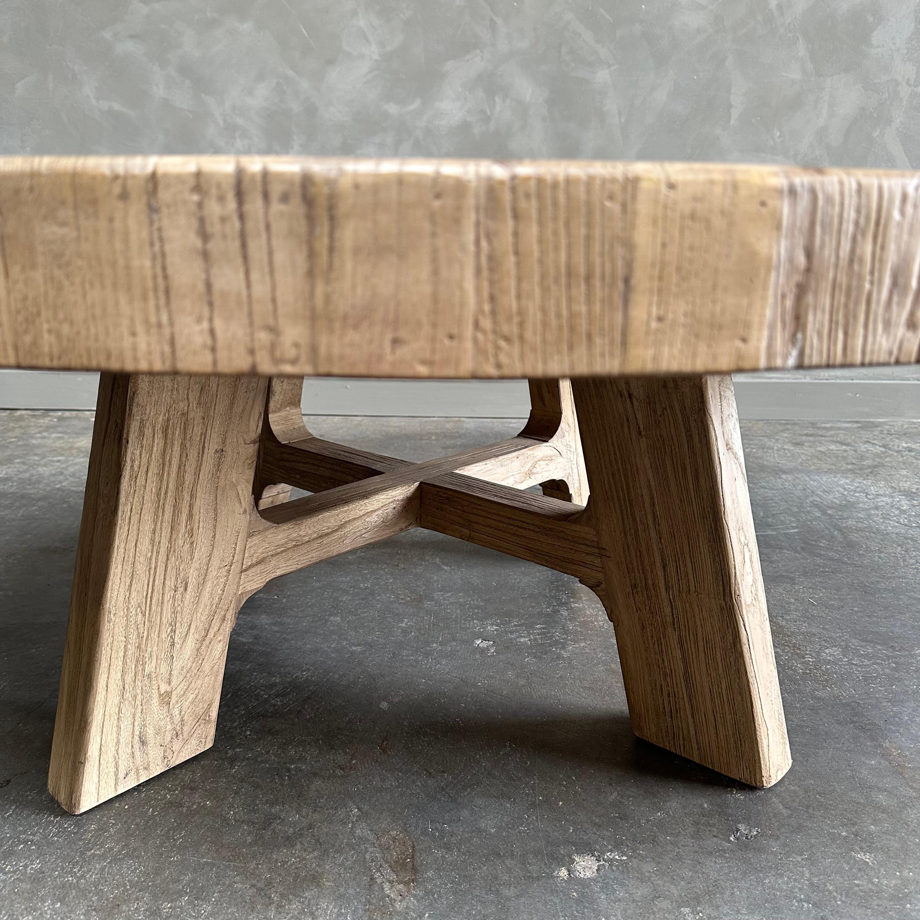 Custom Reclaimed Elm Wood Round Coffee Table For Sale at 1stDibs