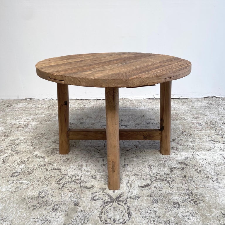 Custom Reclaimed Elm Wood Round Dining Table Dinette For Sale at 1stDibs