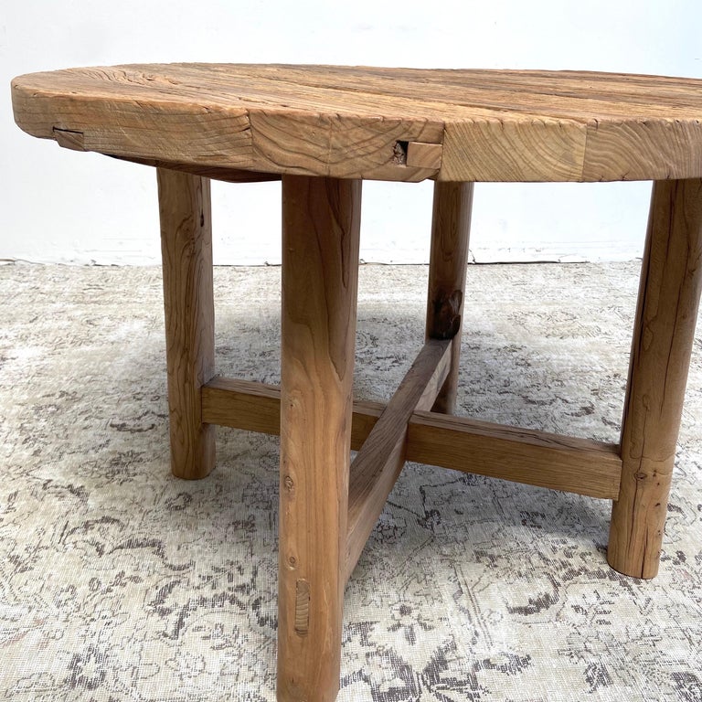 Custom Reclaimed Elm Wood Round Dining Table Dinette For Sale at 1stDibs