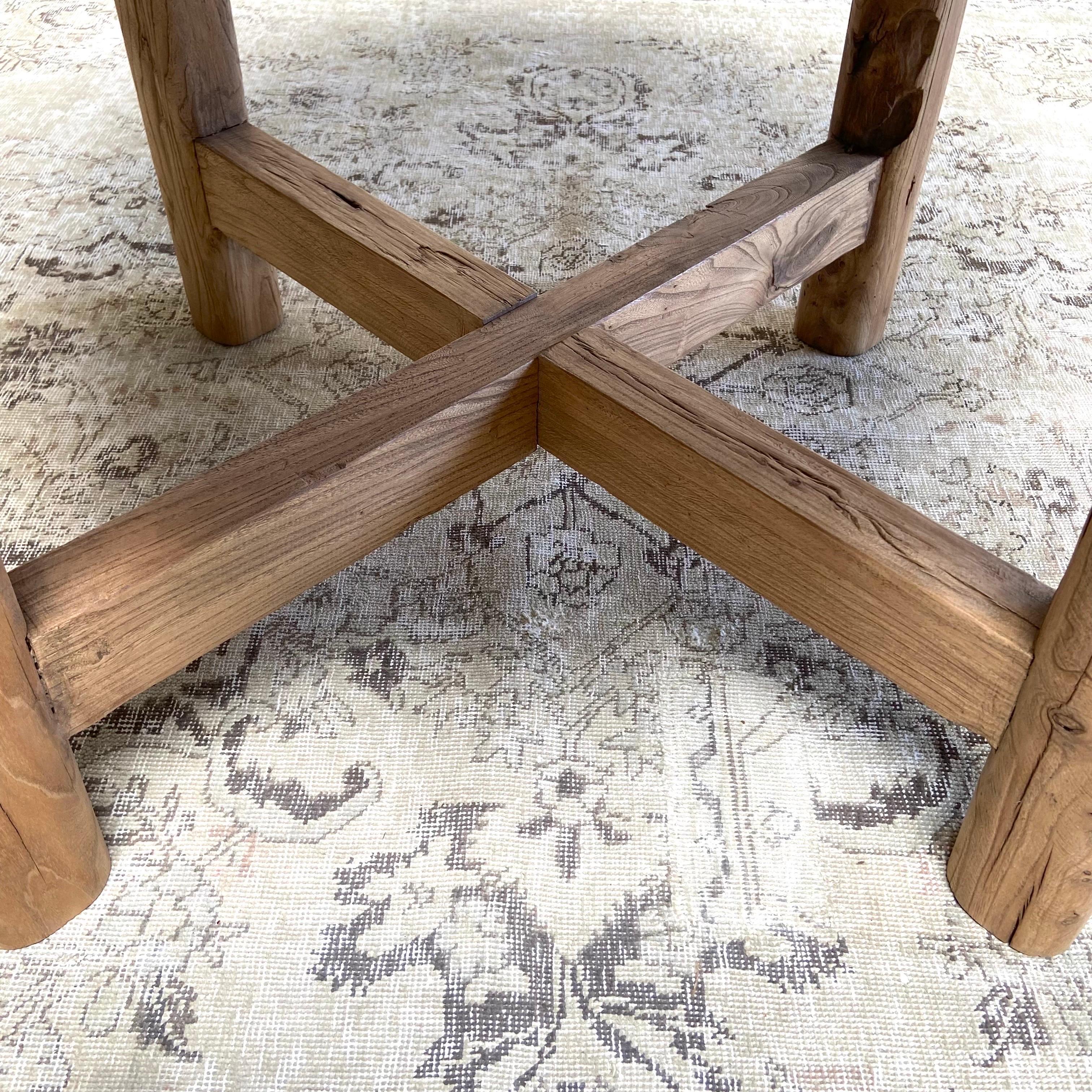Custom Reclaimed Elm Wood Round Dining Table Dinette For Sale at 1stDibs