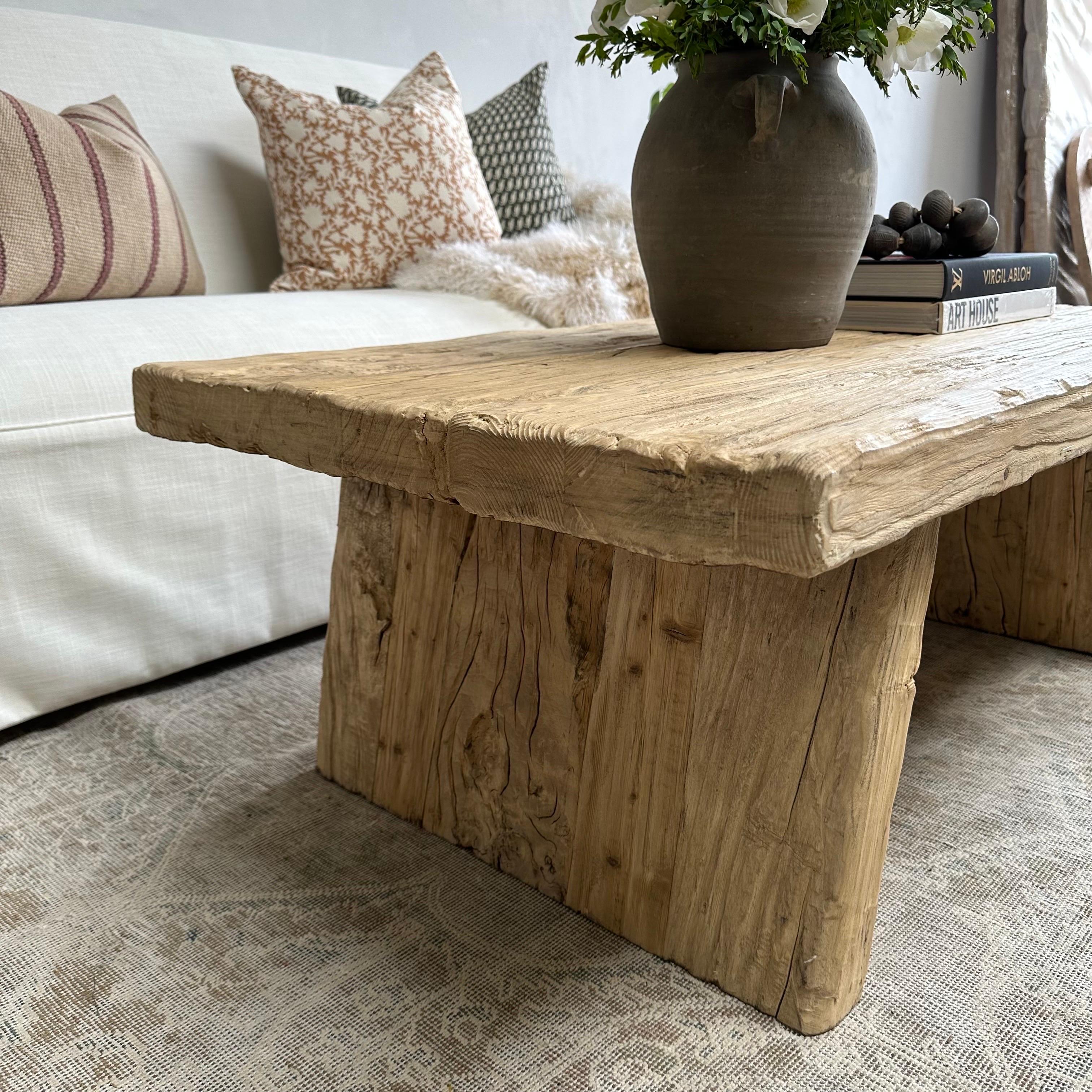 Custom Reclaimed Elm Wood Rustic Coffee Table For Sale at 1stDibs