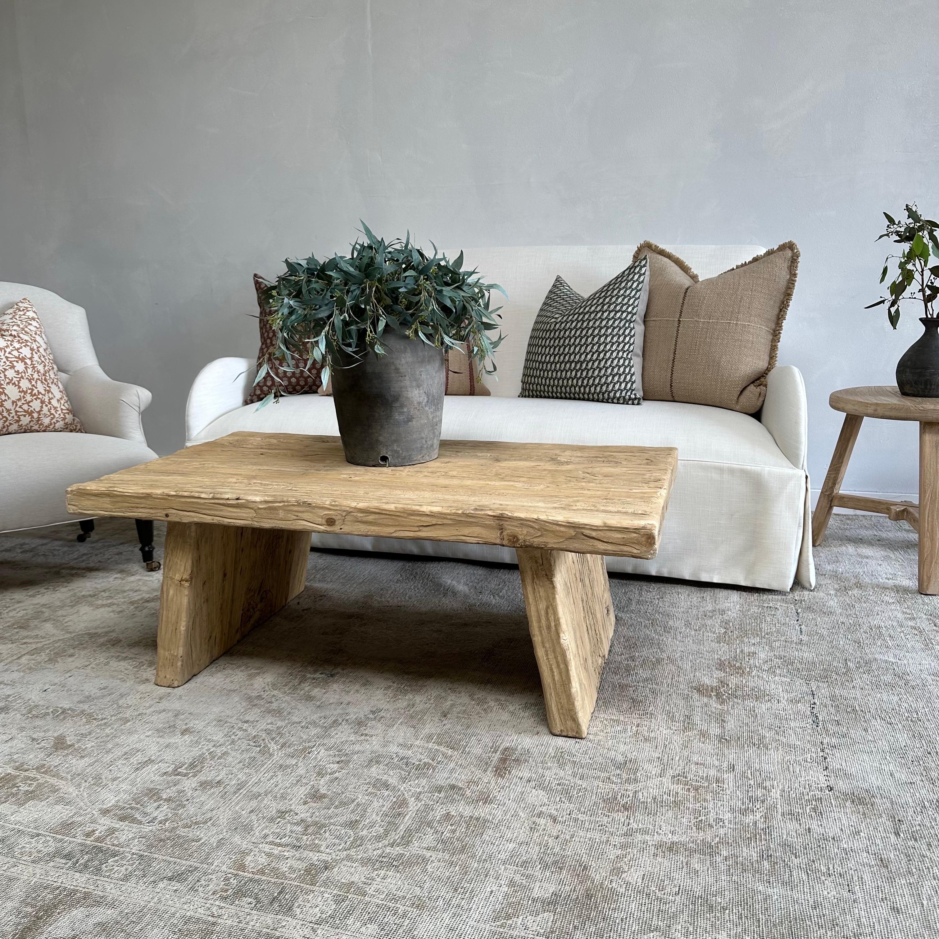 Custom Reclaimed Elm Wood Rustic Coffee Table For Sale at 1stDibs