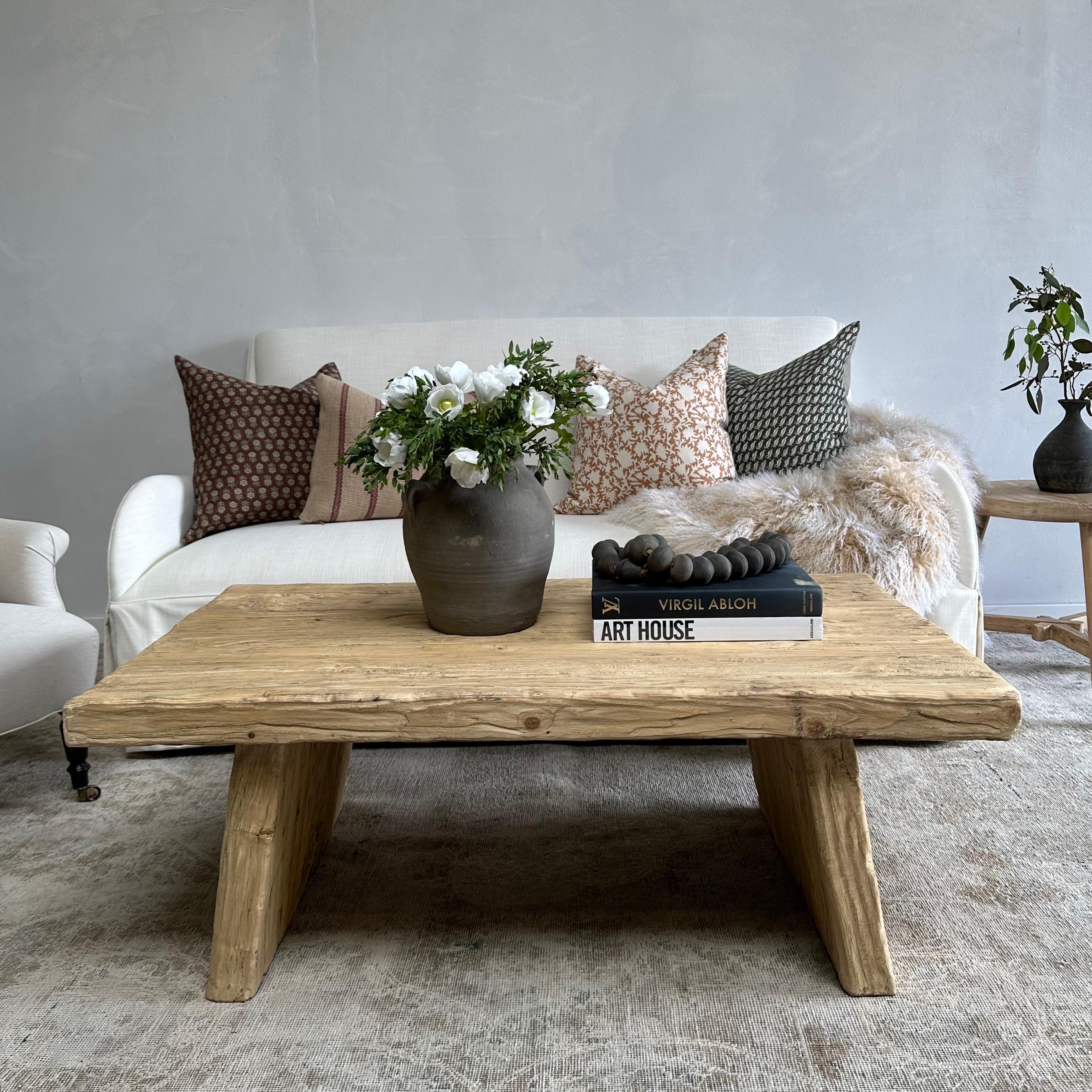 Custom Reclaimed Elm Wood Rustic Coffee Table For Sale at 1stDibs