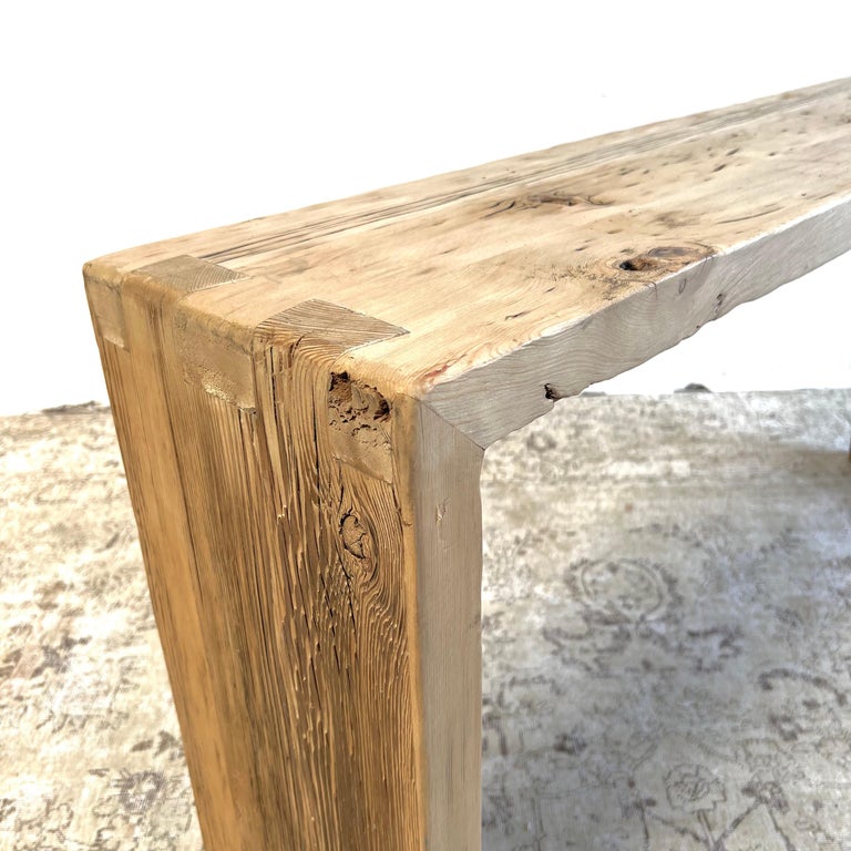 Custom Reclaimed Elm Wood Waterfall Console Table For Sale at 1stDibs