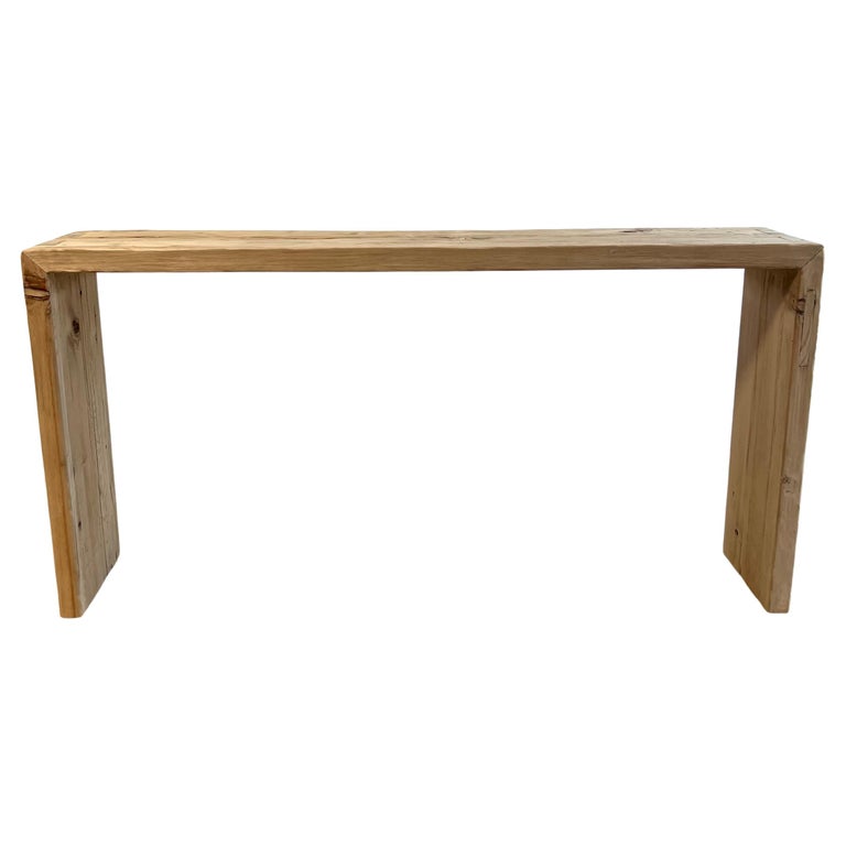 Custom Reclaimed Elm Wood Waterfall Console Table For Sale at 1stDibs