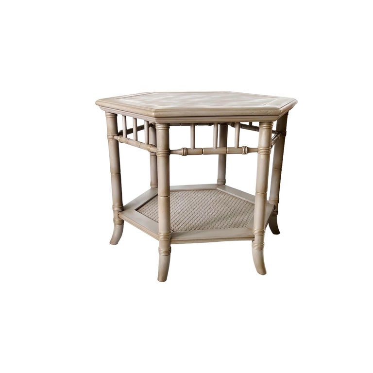 Custom Refinished Vintage Faux Bamboo Hexagon Accent Table For Sale at 1stDibs