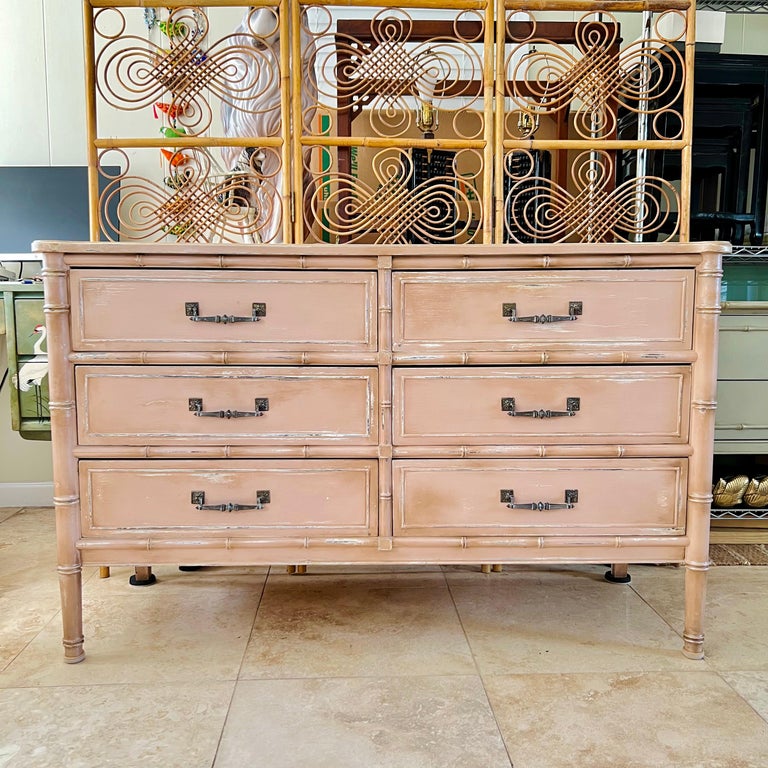 Custom Refinished Vintage Henry Link Faux Bamboo Dresser For Sale at ...