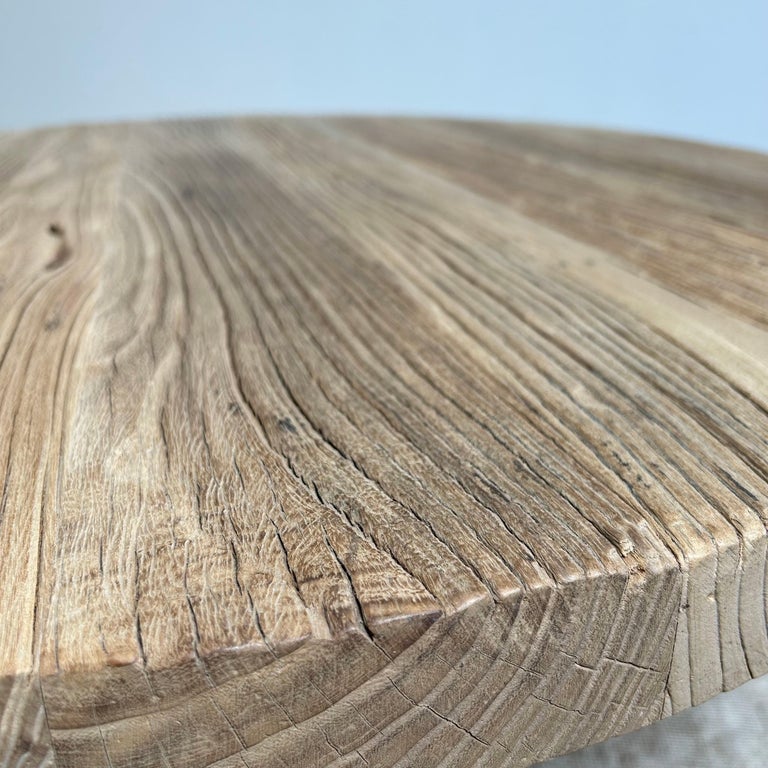 Custom Round Reclaimee Elm Coffee Table with Tri-Leg For Sale at 1stDibs