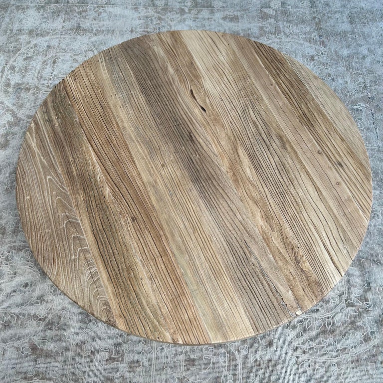 Custom Round Reclaimee Elm Coffee Table with Tri-Leg For Sale at 1stDibs