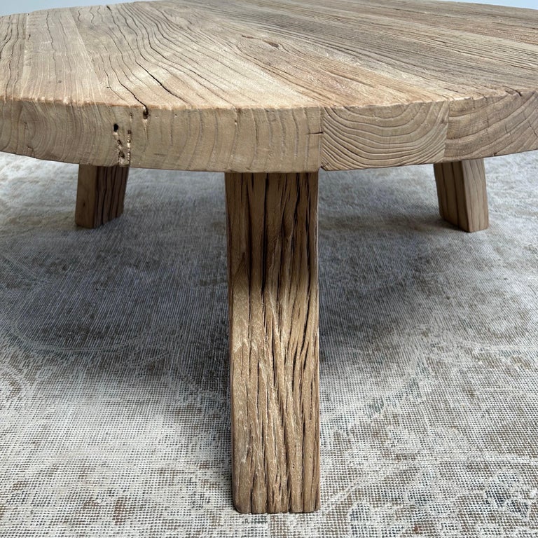 Custom Round Reclaimee Elm Coffee Table with Tri-Leg For Sale at 1stDibs