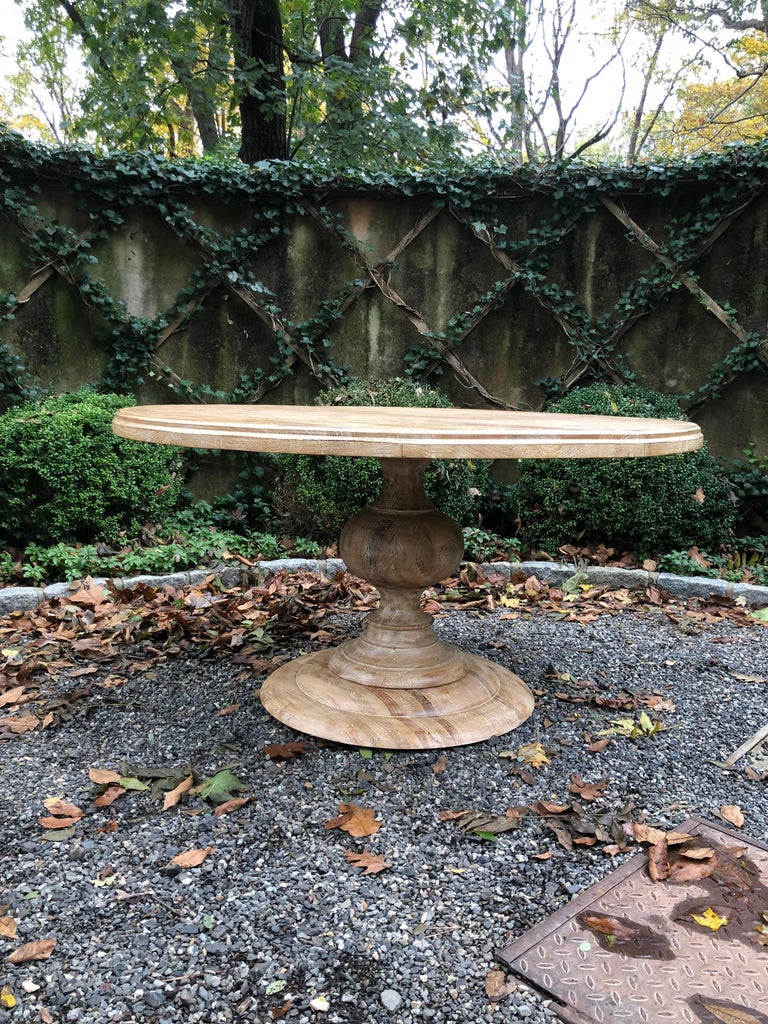 Custom Round Bleached Elm Dining Table with Urn Pedestal Base at ...