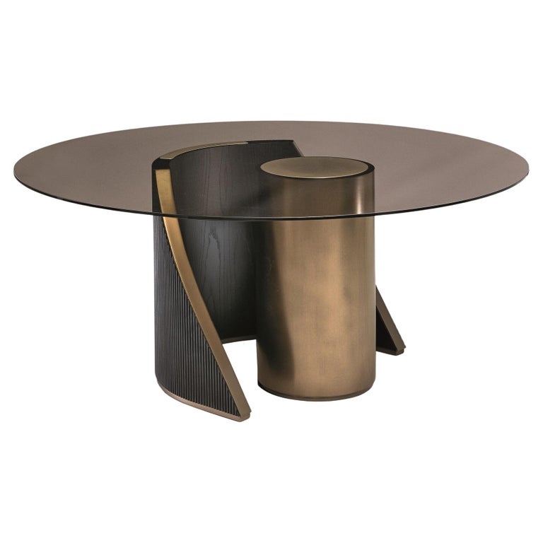 Custom Round Glass Dining Table in Light Bronze Finish For Sale at 1stDibs