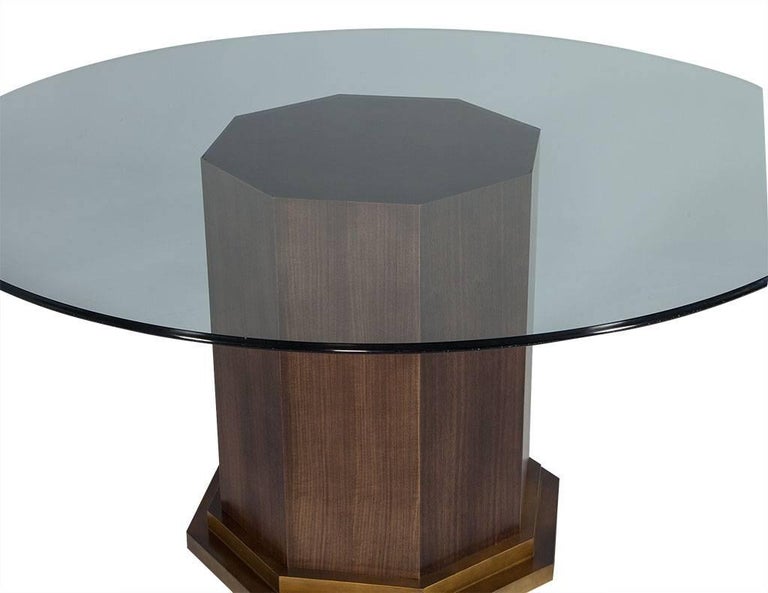Custom Round Glass Top Table with Solid Walnut Hexagon Pedestal by ...